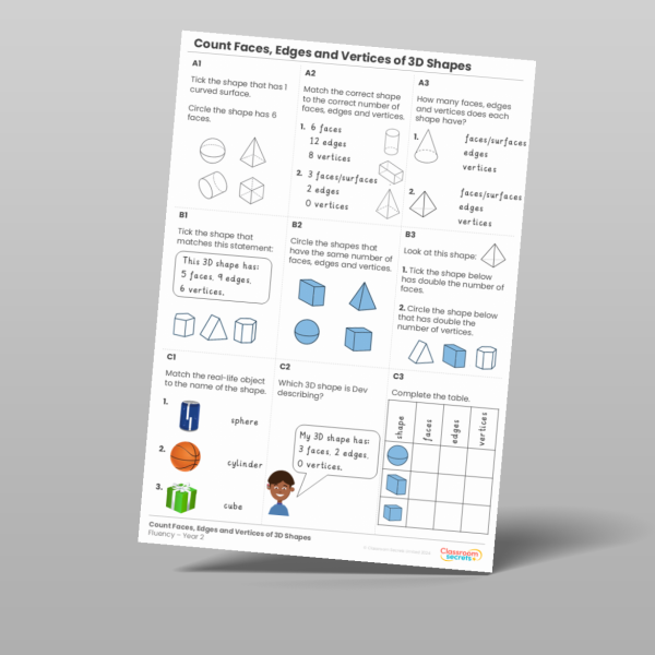 Count Faces, Edges and Vertices on 3D Shapes Fluency Matrix Resource ...