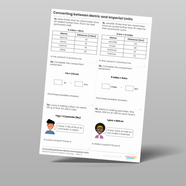Y5 Converting Between Metric And Imperial Units Reasoning And Problem Solving Resource ...
