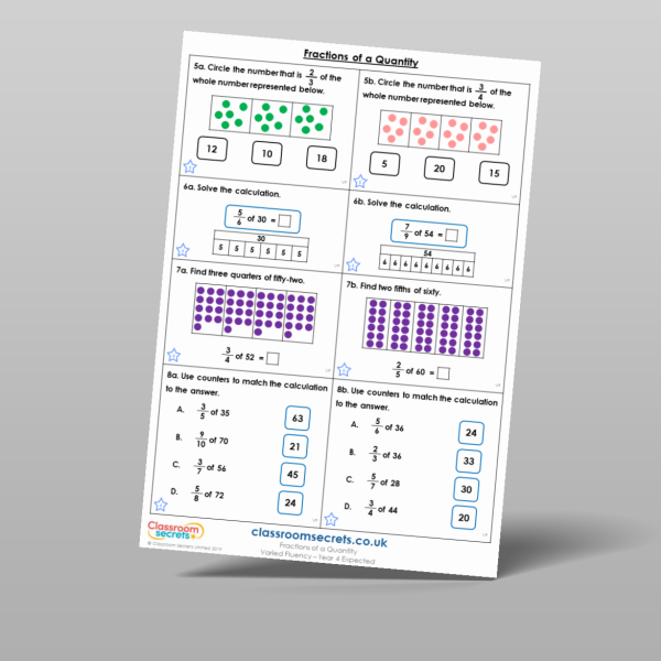 Year 4 Fractions Of A Quantity Varied Fluency Resource | Classroom Secrets