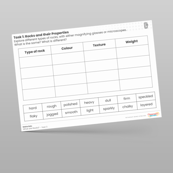 Year 3 Rocks And Their Properties Worksheet Resource | Classroom Secrets