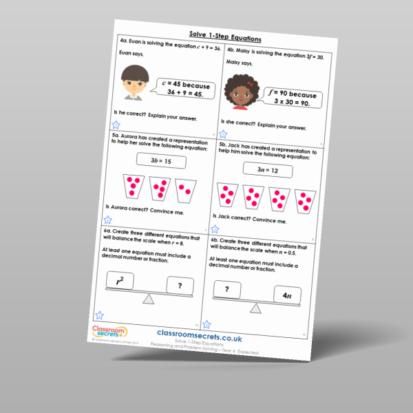 Year 6 Solve 1 Step Equations Reasoning And Problem Solving Resource ...