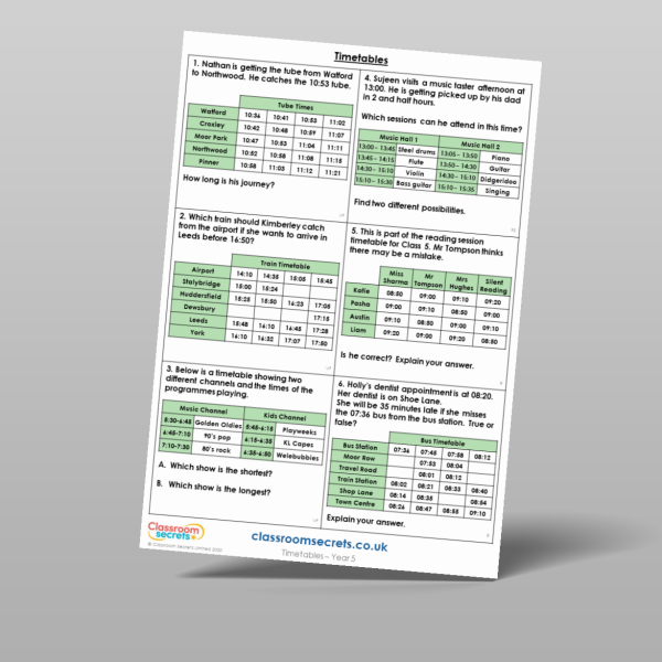 Year 5 Timetables Mixed Activity Resource | Classroom Secrets