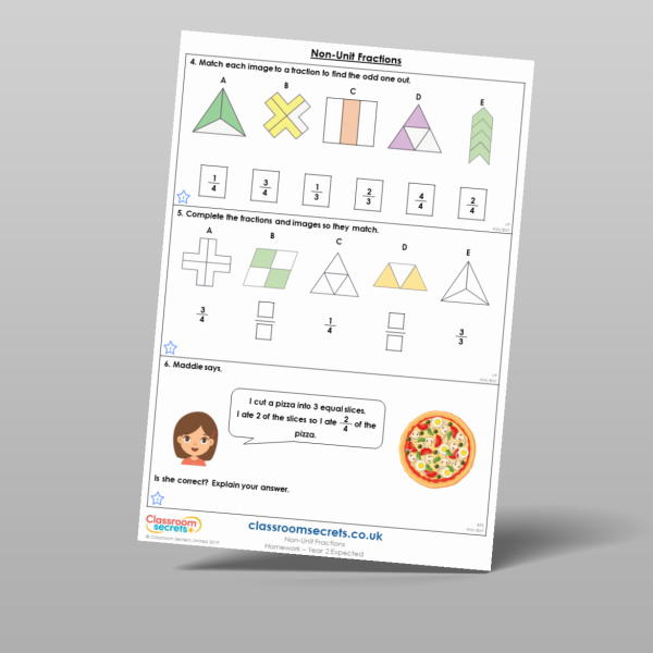 Year 2 Non Unit Fractions Homework Resource Classroom Secrets