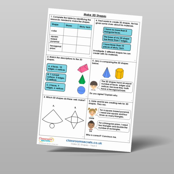 Year 3 Make 3d Shapes Mixed Activity Resource | Classroom Secrets