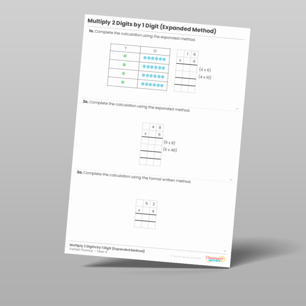 Year 4 Multiply 2 Digits By 1 Digit Expanded Method Varied Fluency ...