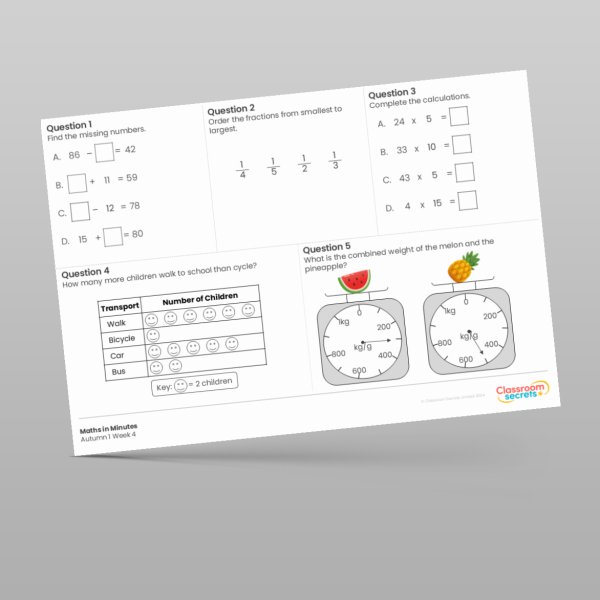 Year 4 Autumn Week 4 Maths In Minutes Resource | Classroom Secrets
