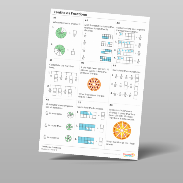 Year 4 Tenths As Fractions Fluency Matrix Resource | Classroom Secrets