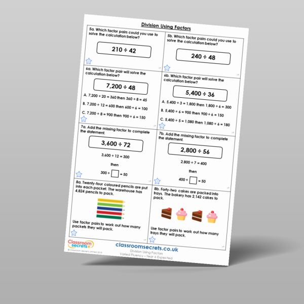 Year 6 Division Using Factors Varied Fluency Resource | Classroom Secrets