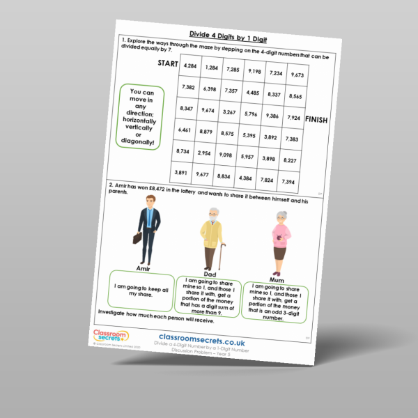 Year 5 Divide A 4 Digit Number By A 1 Digit Number Discussion Problem Resource | Classroom Secrets