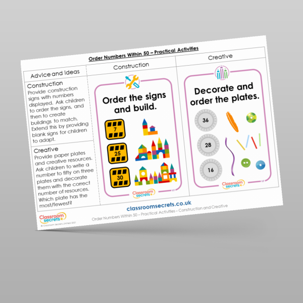 Year 1 Order Numbers Within 50 Practical Activities Resource ...