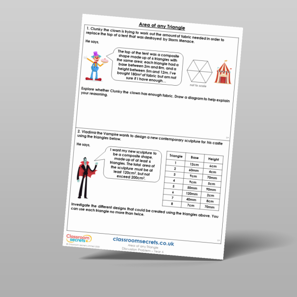 Year 6 Area Of Any Triangle Discussion Problem Resource | Classroom Secrets