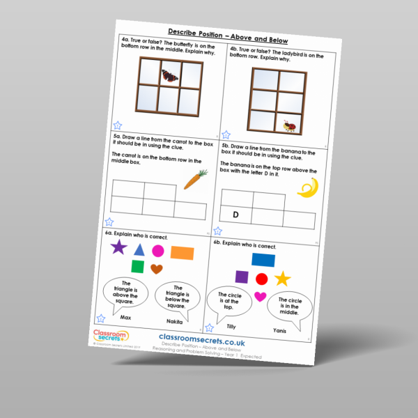 Year 1 Describe Position Above And Below Reasoning And Problem Solving ...