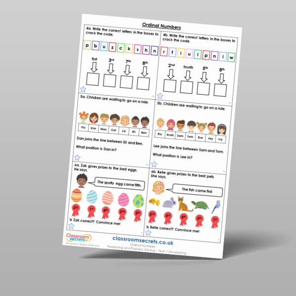Year 1 Ordinal Numbers Reasoning And Problem Solving Resource ...