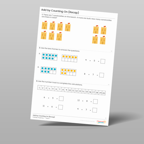 Year 1 Add By Counting On Recap Varied Fluency Resource | Classroom Secrets