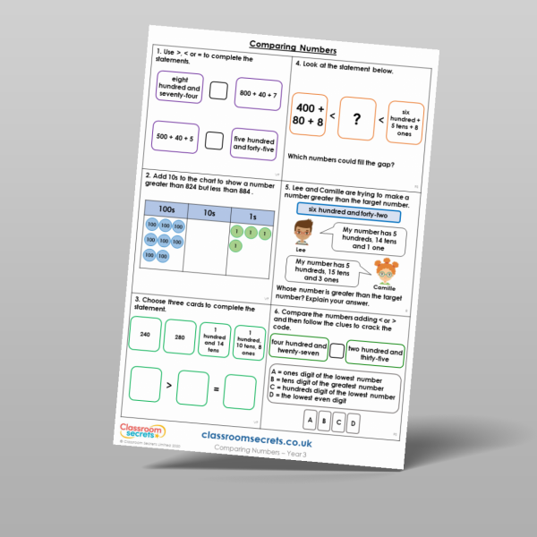 Year 3 Comparing Numbers Mixed Activity Resource | Classroom Secrets