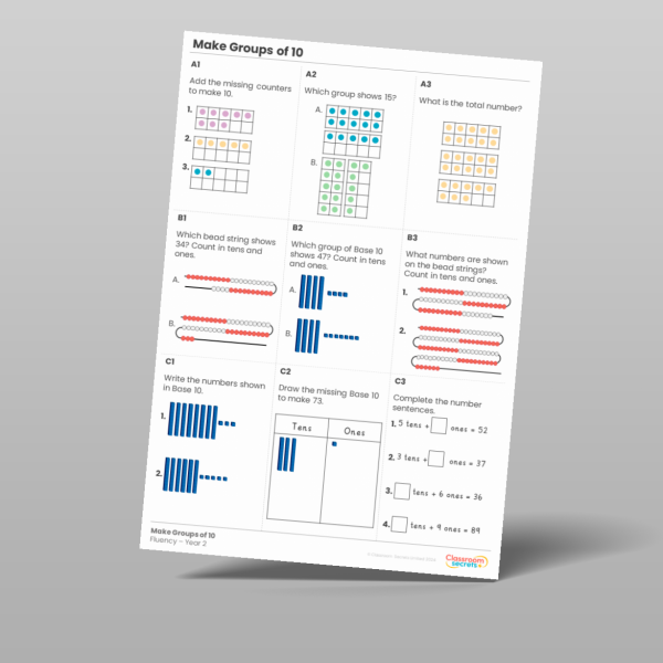 Year 2 Make Groups Of 10 Fluency Matrix Resource | Classroom Secrets
