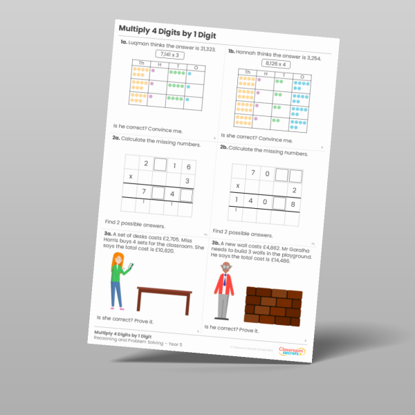 Multiply 4 Digits by 1 Digit Reasoning and Problem Solving Resource ...