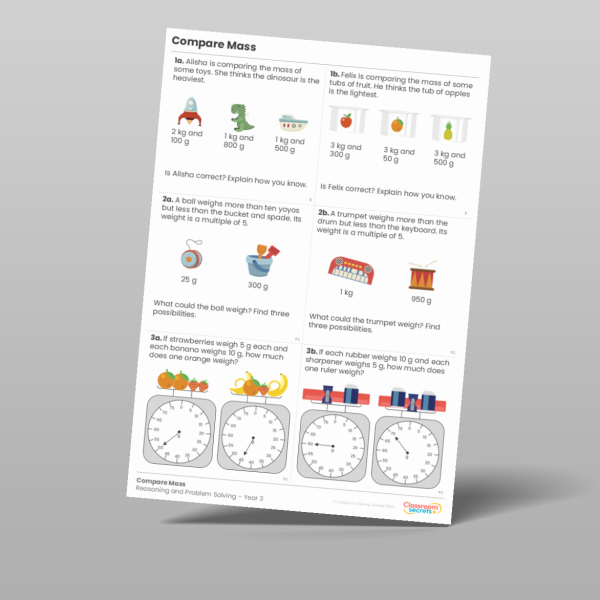 Year 3 Compare Mass Reasoning And Problem Solving 2 Resource Classroom Secrets