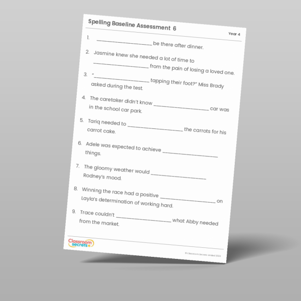 Year 4 Spelling Baseline Assessment 6 Resource | Classroom Secrets