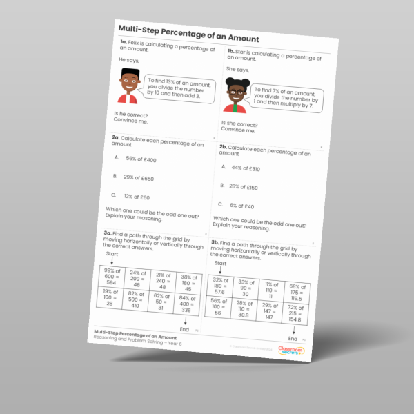 Year 6 Multi Step Percentage Of An Amount Reasoning And Problem Solving ...