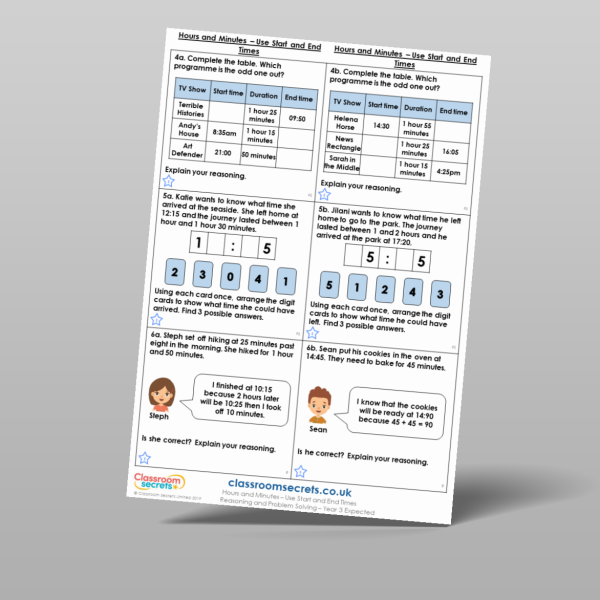 Year 3 Hours And Minutes Use Start And End Times Reasoning And Problem ...