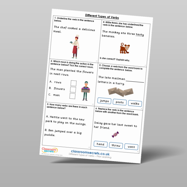 Year 2 Different Types Of Verbs Prior Learning Resource | Classroom Secrets