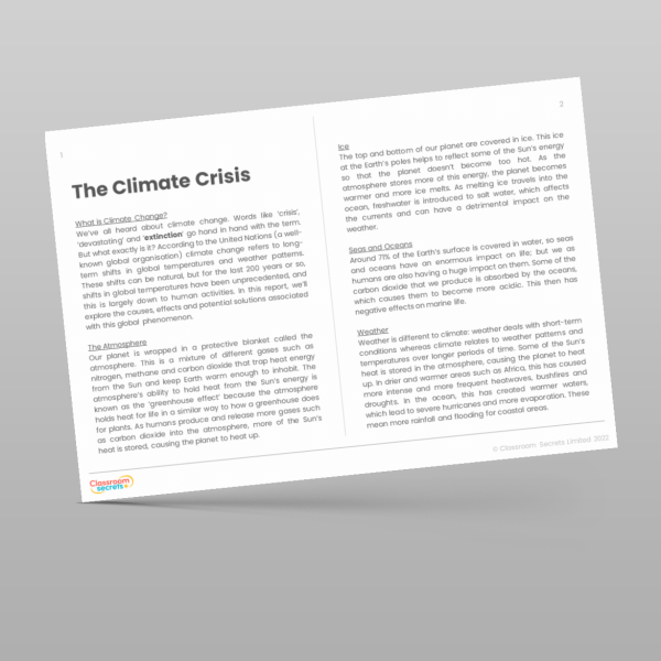Year 6 Reading Skills The Climate Crisis Resource | Classroom Secrets