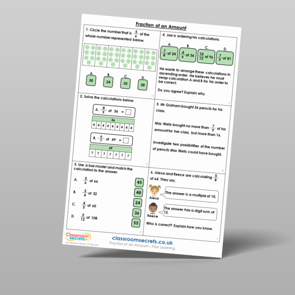Year 5 Fraction Of An Amount Prior Learning Resource | Classroom Secrets