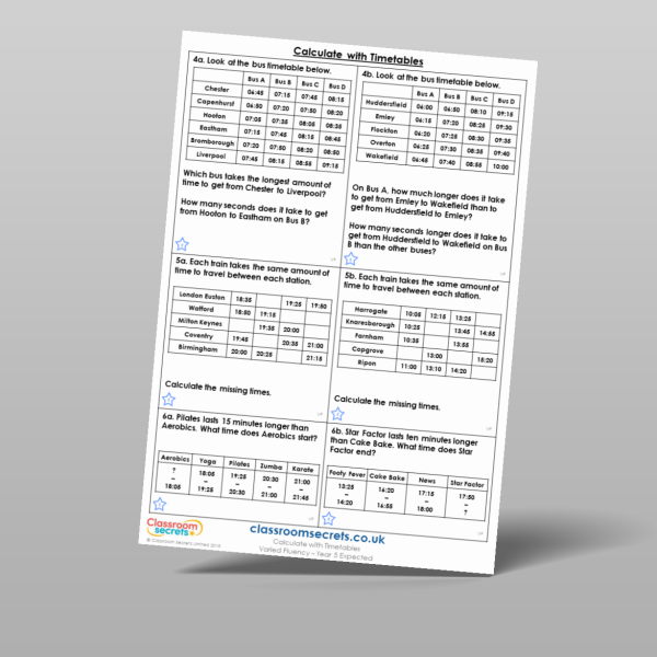 Year 5 Calculate With Timetables Varied Fluency Resource | Classroom ...