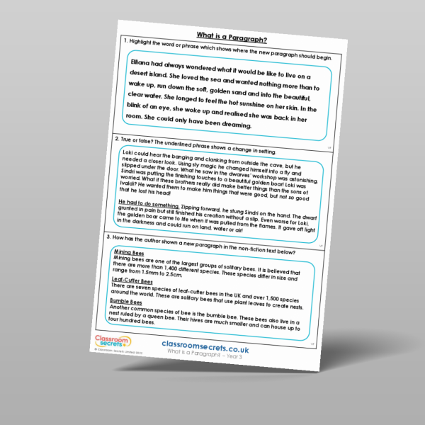 Year 3 What Is A Paragraph Mixed Activity Resource | Classroom Secrets