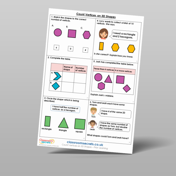 Year 2 Count Vertices On 3d Shapes Prior Learning Resource | Classroom Secrets