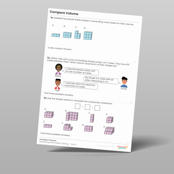 Year 5 Compare Volume Reasoning And Problem Solving 2 Resource ...