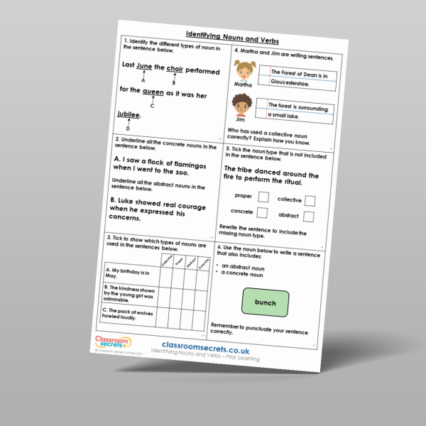 Year 6 Identifying Nouns And Verbs In Sentences Prior Learning Resource | Classroom Secrets