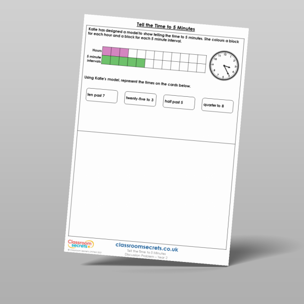Year 2 Tell The Time To 5 Minutes Discussion Problem Resource Classroom Secrets
