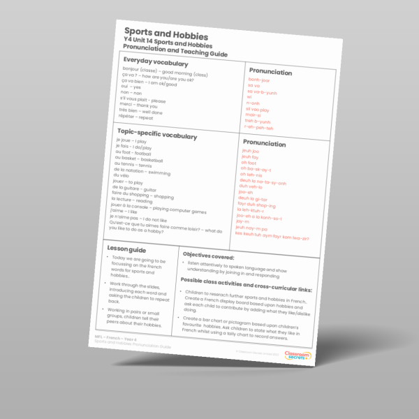 Year 4 French Sports And Hobbies Pronunciation Guide Resource ...