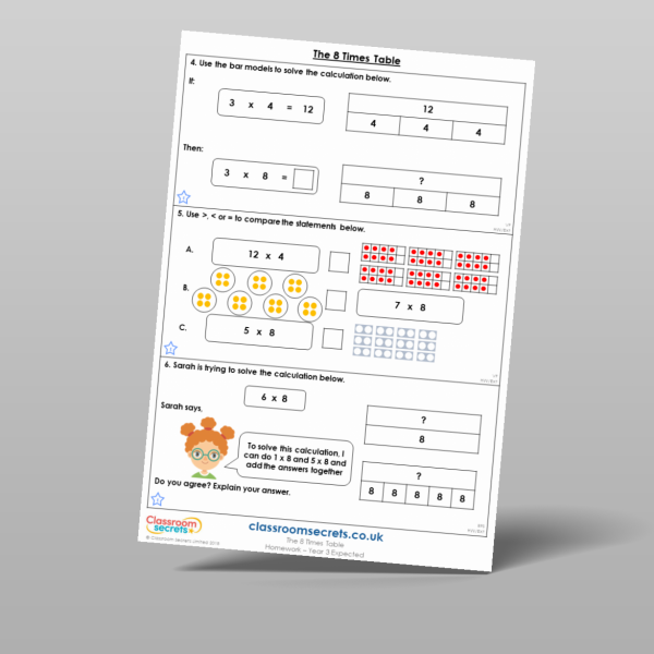 Year 3 The 8 Times Table Homework Resource | Classroom Secrets