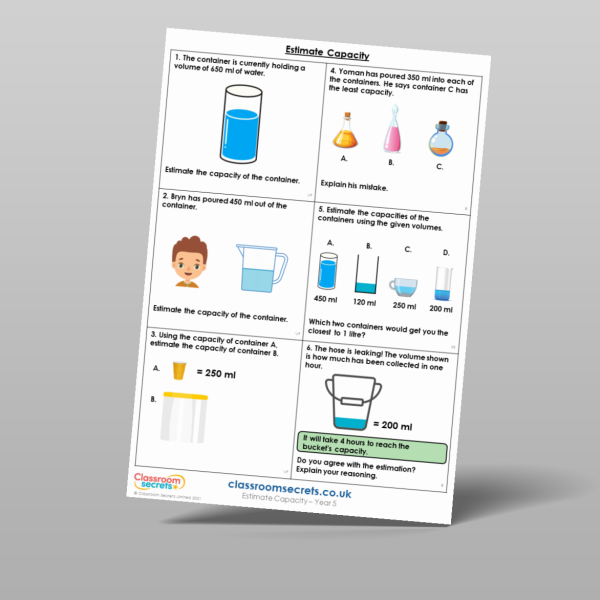 Year 5 Estimate Capacity Mixed Activity Resource | Classroom Secrets