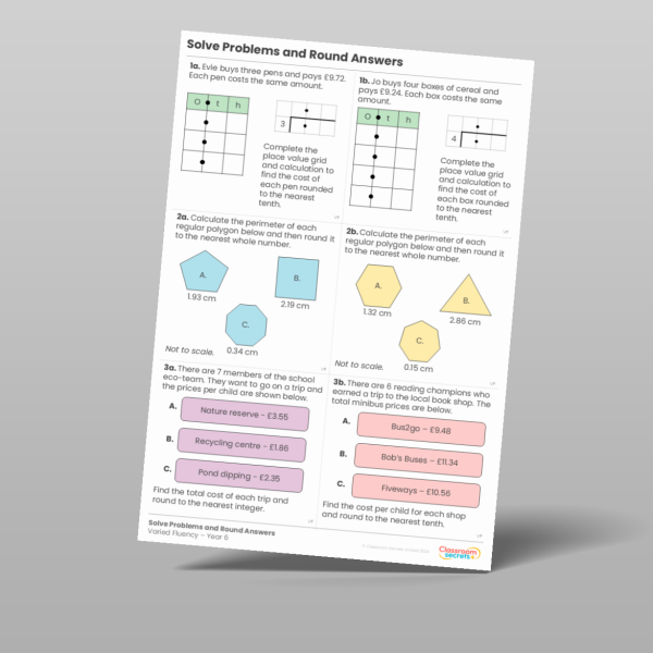 Year 6 Solve Problems And Round Answers Varied Fluency Resource ...
