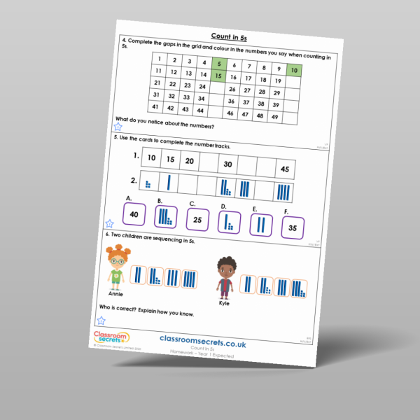Year 1 Count In 5s Homework Resource | Classroom Secrets