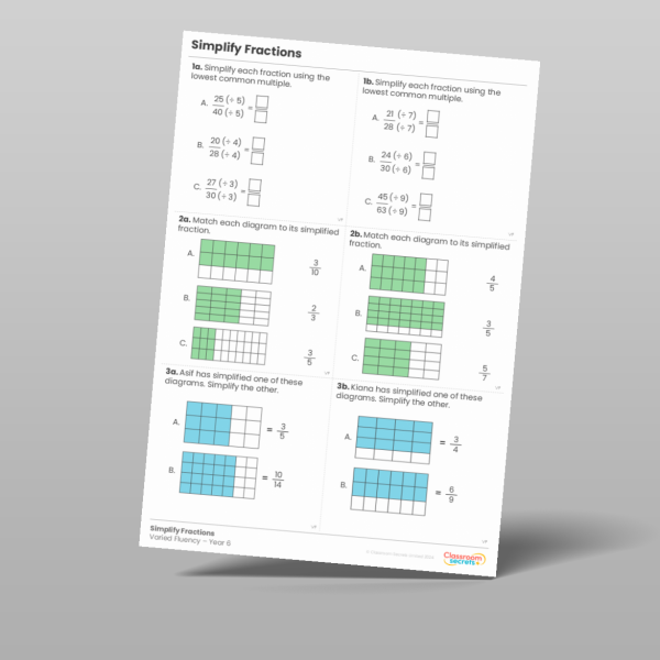 Year 6 Simplify Fractions Varied Fluency Resource | Classroom Secrets