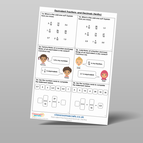 Year 5 Equivalent Fractions And Decimals Tenths Reasoning And Problem ...