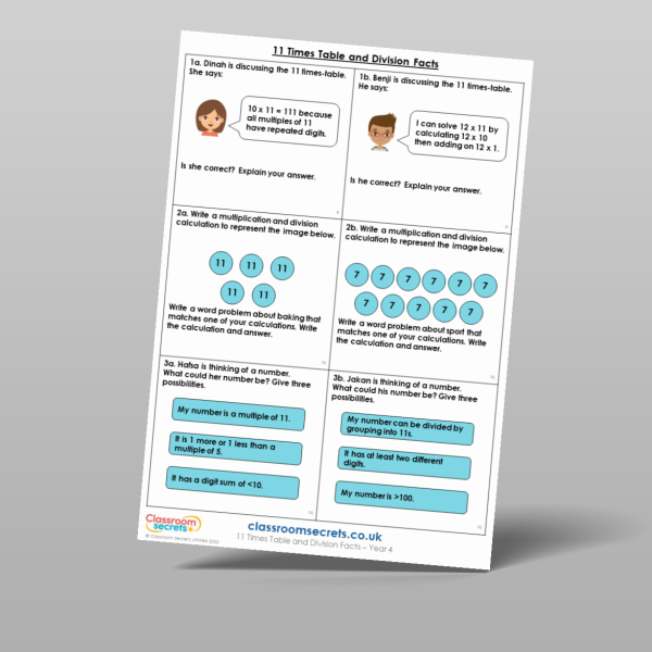 Year 4 The 11 Times Table And Division Facts Reasoning And Problem ...