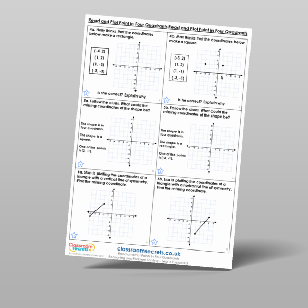 Year 6 Read And Plot Points In Four Quadrants Reasoning And Problem Solving Resource | Classroom ...