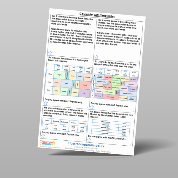 Year 5 Calculate With Timetables Reasoning And Problem Solving Resource Classroom Secrets