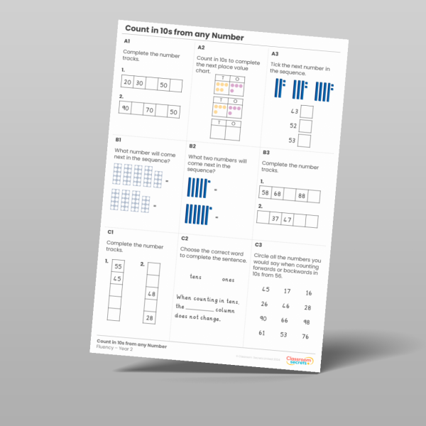 Year 2 Count In 10s From Any Number Fluency Matrix Resource | Classroom ...