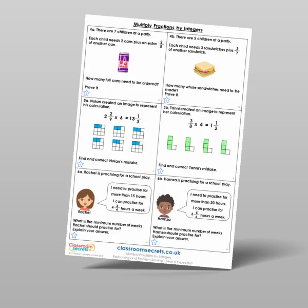 Year 6 Multiply Fractions By Integers Supporting Activity Resource Year 6 Multiply Fractions By Integers Supporting Activity Resource