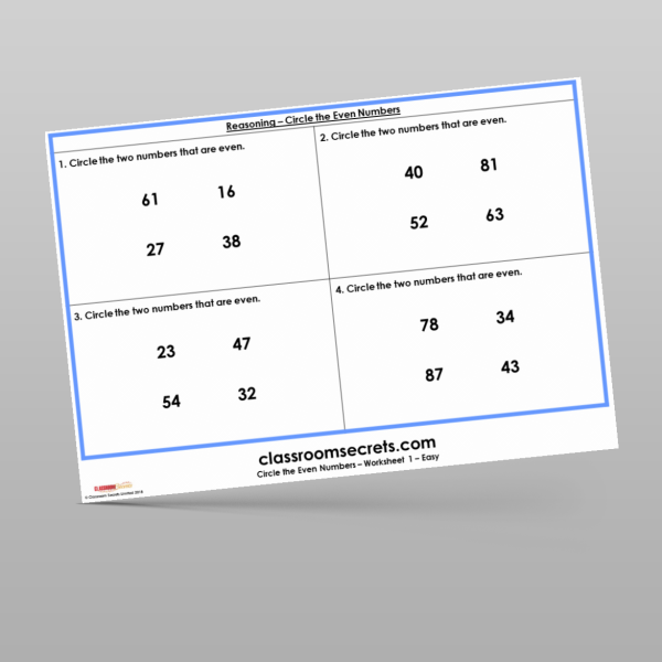 KS1 Circle The Even Numbers Reasoning Test Practice Resource ...