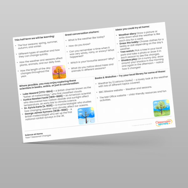 Year 1 Seasonal Changes Science At Home Resource | Classroom Secrets