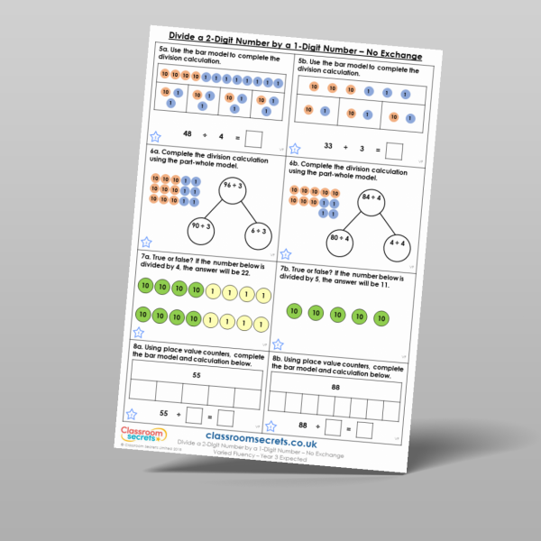Year 3 Divide A 2 Digit Number By A 1 Digit Number No Exchange Varied ...