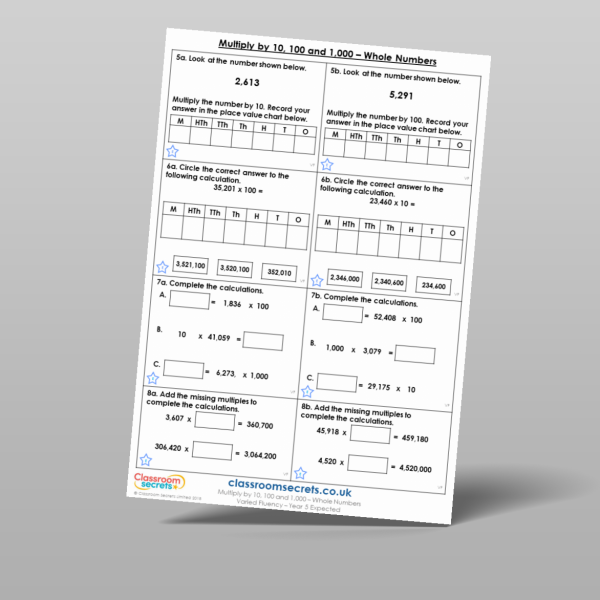 Year 5 Multiply By 10 100 And 1 000 Varied Fluency Resource | Classroom ...